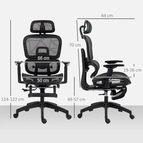 HOMCOM Ergonomická kancelářská židle s opěrkami, opěrkou hlavy, bederní oporou, výškově nastavitelná, otočná židle s funkcí houpání, sklopným mechani…