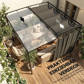 Pergola Pavillon 3x3m Wasserabweisend Sonnenschutz mit verstellbares Schiebedach Vorhängen, freistehend