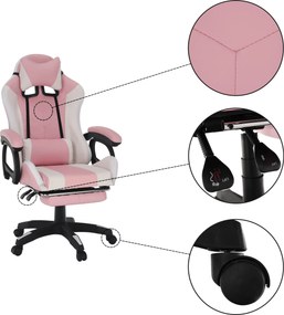 Kancelářské/herní křeslo s RGB LED podsvícením, růžová/bílá, JOVELA