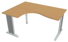 Stůl ergo oblouk pravý 160×120/80 cm - Hobis Flex FE 2005 P Dekor stolové desky: buk, Barva nohou: Stříbrná