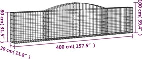 vidaXL Klenuté gabionové koše 4 ks 400x30x80/100 cm pozinkované železo [3146855]