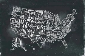 Samolepící tapeta naučná mapa USA s jednotlivými státy - 300x200 cm