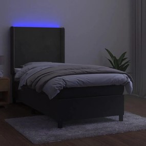 Box spring postel s matrací a LED tmavě šedá 100x200 cm samet 3139428