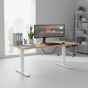 Výškově nastavitelný stůl OfficeTech D, 160 x 80 cm, bílá podnož, dub zlatý