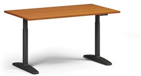 Výškově nastavitelný stůl OBOL, elektrický, 675-1325 mm, deska 1400x800 mm, černá zaoblená podnož, třešeň