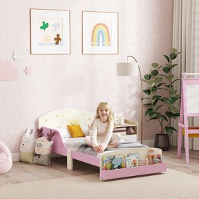AIYAPLAY dětská postel pro děti 3-8 let ze dřeva s úložným prostorem a bočními zábradlím, 150x77x60 cm, růžová