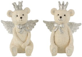 2ks béžová kasička medvěd se stříbrnými křídly Bear Crown - 23*14*18 cm