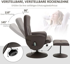 HOMCOM 2-St TV křeslo s funkcí polohování 360° otočné polohovací křeslo s 10 masážními body v imitaci kůže v hnědé barvě Š76 x D81 x V105 cm | Aosom.…