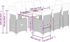 9dílný zahradní bistro set s poduškami hnědý polyratan 3277194
