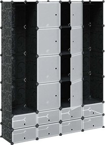 Modulární skříň s 18 přihrádkami černobílá 37 x 146 x 180,5 cm 240501