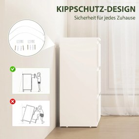 HOMCOM 3zásuvková komoda – moderní bílá bezúchytová komoda do obývacího pokoje, ložnice a předsíně, 55 x 34 x 75 cm