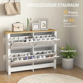 HOMCOM úzký botník s 4 výklopnými přihrádkami – úsporný regál na boty až pro 16 párů, 105 × 26 × 80 cm (bílá / přírodní)