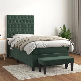 Box spring postel s matrací tmavě zelená 90x200 cm samet 3138004