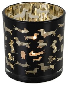 Černý skleněný svícen s jezevčíky Dachshund  S - Ø 7*8 cm