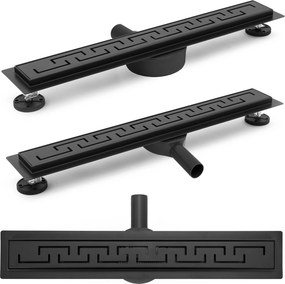 Rea PRO Black Matt, lineární odtokový žlab 70cm, vzor Greek, černá matná, REA-G8024
