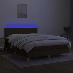 Box spring postel s matrací a LED tmavě hnědá 140x190 cm textil 3133552