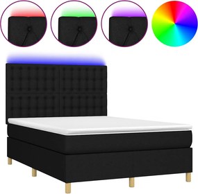 Box spring postel s matrací a LED černá 140x200 cm textil 3135759
