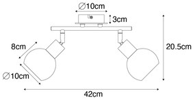 Stropní lampa černá s kouřovým sklem a dřevem 2-světlo - Vidro
