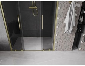 Mexen Velar Duo, posuvné sprchové dveře do otvoru 160 cm, 8mm šedé sklo, zlatá matná, 871-160-000-42-55