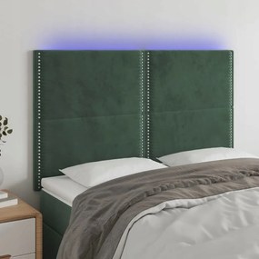 Čelo Postele S Led Tmavě Šedé Samet Tmavě zelená 144 x 5 x 118/128 cm