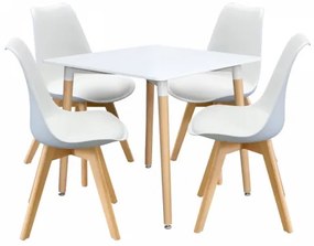 Jídelní stůl 80x80 bílý + 4 židle bílé QUATRO