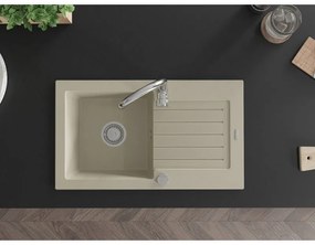 Mexen Pablo, granitový dřez 752x436x161 mm, 1-komorový a chromová baterie Telma, béžová, 6510-69-670200-00