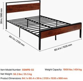 Rám postele Queen Size VEVOR, 2135 × 1535 × 990 mm