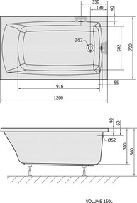 Polysan, LILY obdélníková vana 120x70x39cm, bílá, 25111