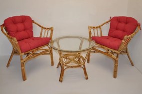 Ratanová sedací souprava 2 křesla a stolek - polstry červený melír
