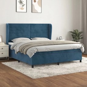 Box Spring Postel S Matrací Tmavě Modrá Samet Tmavě Moddrá vodorovné pruhy