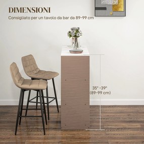 HOMCOM Sada 2 vysokých barových stoliček v nordickém stylu s opěradlem a podnožkou, látka s efektem sametu a kovové stoličky, 45x47x84 cm, hnědá