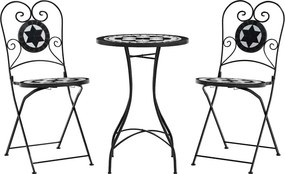Mozaikový bistro set černý a bílý železo a keramika 3216354