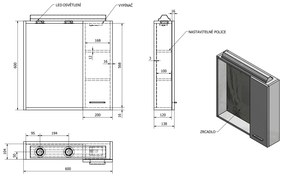 Aqualine ZOJA/KERAMIA FRESH galerka s LED osvětlením, 60x60x14cm, pravá, bílá - 45022