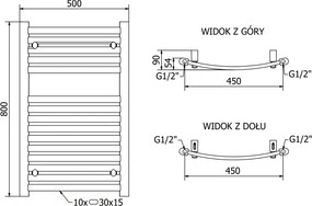 Mexen Helios, elektrické topné těleso 800x500 mm + topná tyč 300 W, chromová, W103-0800-500-2300-01
