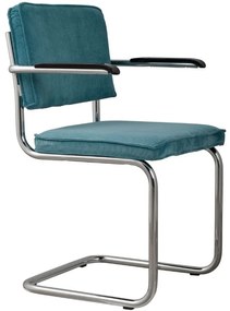 OnaDnes -20% Modrá manšestrová jídelní židle ZUIVER RIDGE RIB s područkami