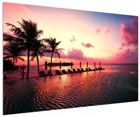 Obraz pláže s palmami a sluncem (120x80 cm)