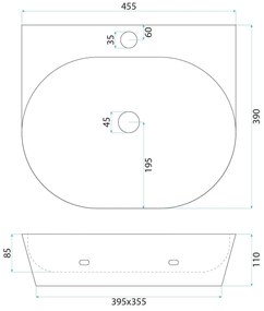 Rea Kim, keramické umyvadlo na desku 455x390x110mm, bílá lesklá, REA-U6681