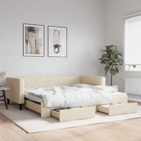 Válenda s přistýlkou a zásuvkami krémová 100 x 200 cm textil 3196623
