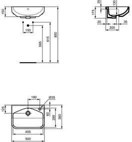 Ideal Standard i.Life S Polozápustné umyvadlo 50 x 36 cm s otvorem vpravo, bílá T458801