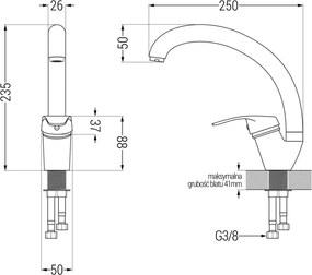 Mexen ROSA - Vysoká baterie/dřezová, Šedá, 670800-61