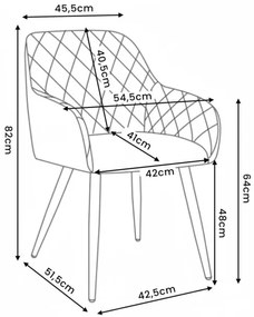 Sada dvou jídelních židlí VELTO sametové, šedé / černé nohy (2 ks)