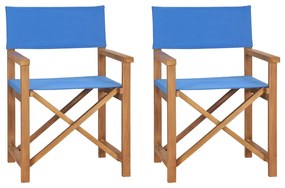 vidaXL Skládací režisérské židle 2 ks modré masivní teakové dřevo