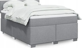 Box Spring Postel S Matrací Textil Světle Šedá Blok se čtverci 160 x 200