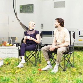 Outsunny Sada 2 skládacích kempingových židlí s opěrkami, držákem na nápoje, opěrkou hlavy a chlazením – Skládací židle do přírody s nosností až 120 …