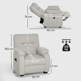 HOMCOM elektrické relaxační křeslo nastavitelná, USB připojení, opěrka nohou, boční kapsy, dálkové ovládání, 96x90x103 cm, krémová