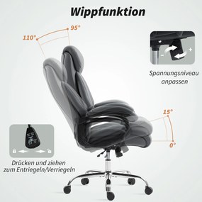 Kancelářské křeslo HOMCOM pro vysoké a silné uživatele (Big & Tall) – PU kůže, pružinový sedák, tiché kolečka, vysoké opěradlo, výškově nastavitelné,…