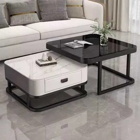 LuxuryForm DESIGN Konferenční stolek ARAGON 70 × 70 / 60 × 60 cm – bílý / bílý mramor + sklo (set 2 ks)
