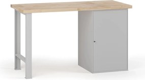 Dílenský pracovní stůl G7, buková spárovka, 1500 x 800 x 840 mm, 1x skříňka, šedá