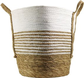 Jutový bílo hnědý pletený košík s uchy - 28*20*27 cm