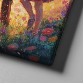 Obraz na plátně - Mladí milenci v přírodě při západu slunce FeelHappy.cz Velikost obrazu: 100 x 150 cm